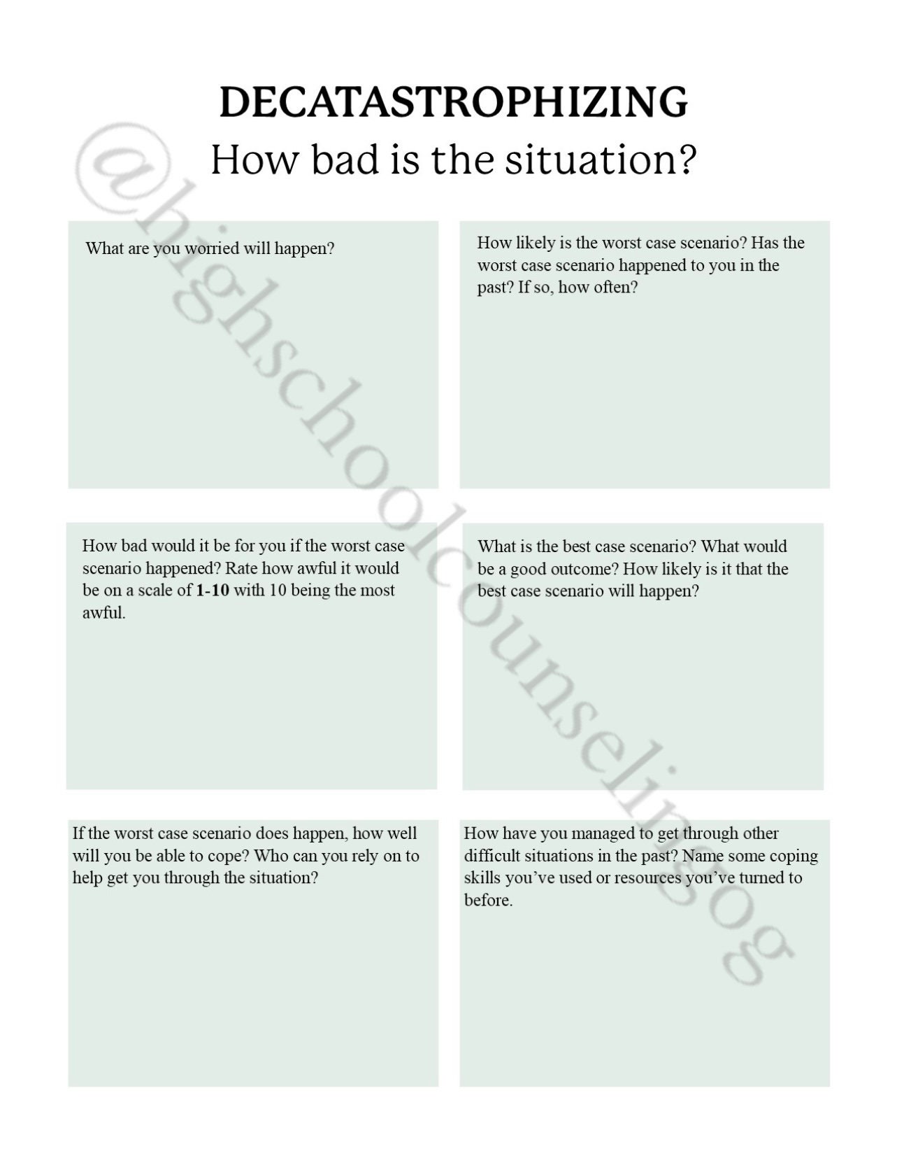 Unhelpful Thinking Errors Common With Anxiety Activity for High School ...