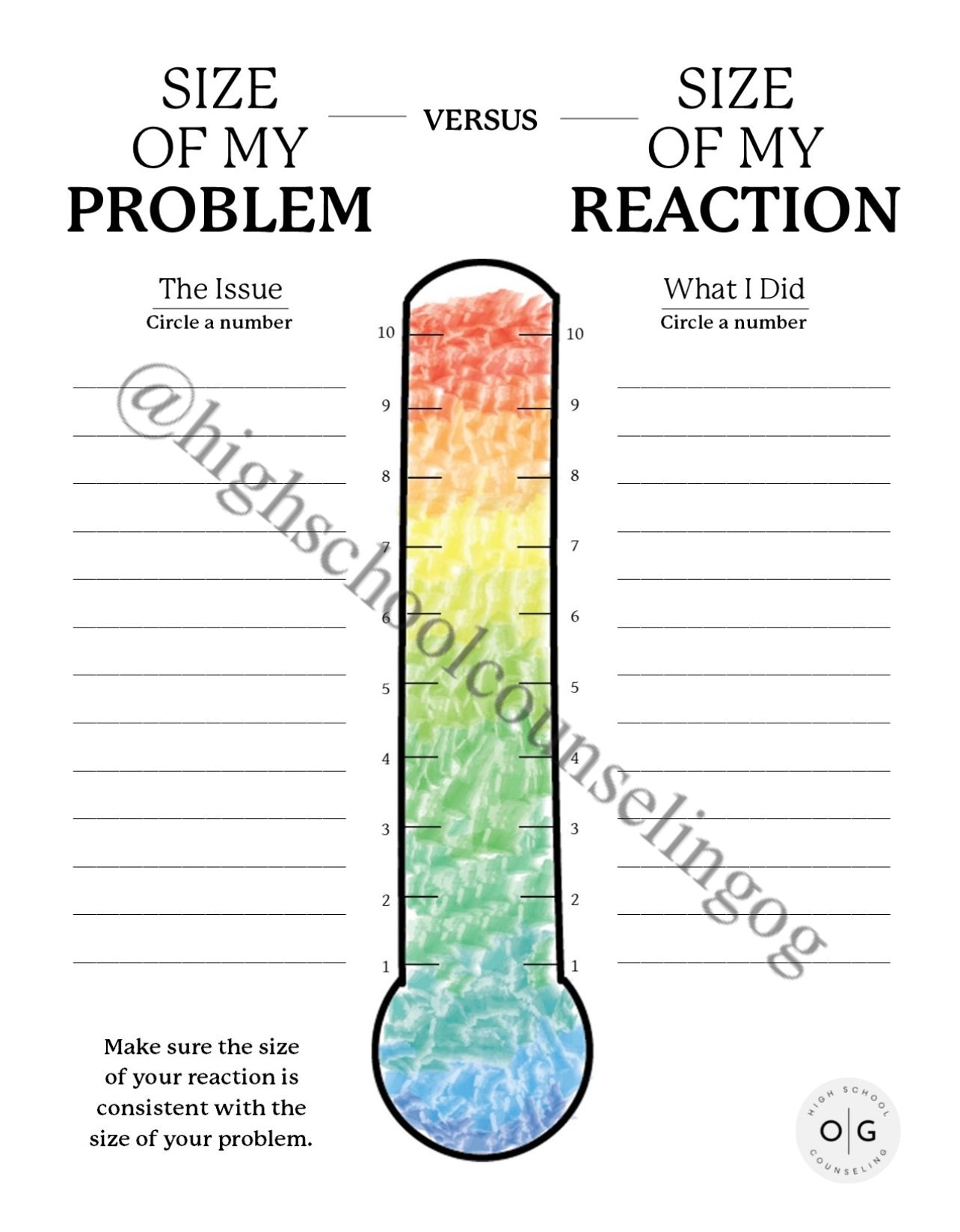 Size of My Problem Vs Reaction for High School! PDF Perfect for School ...