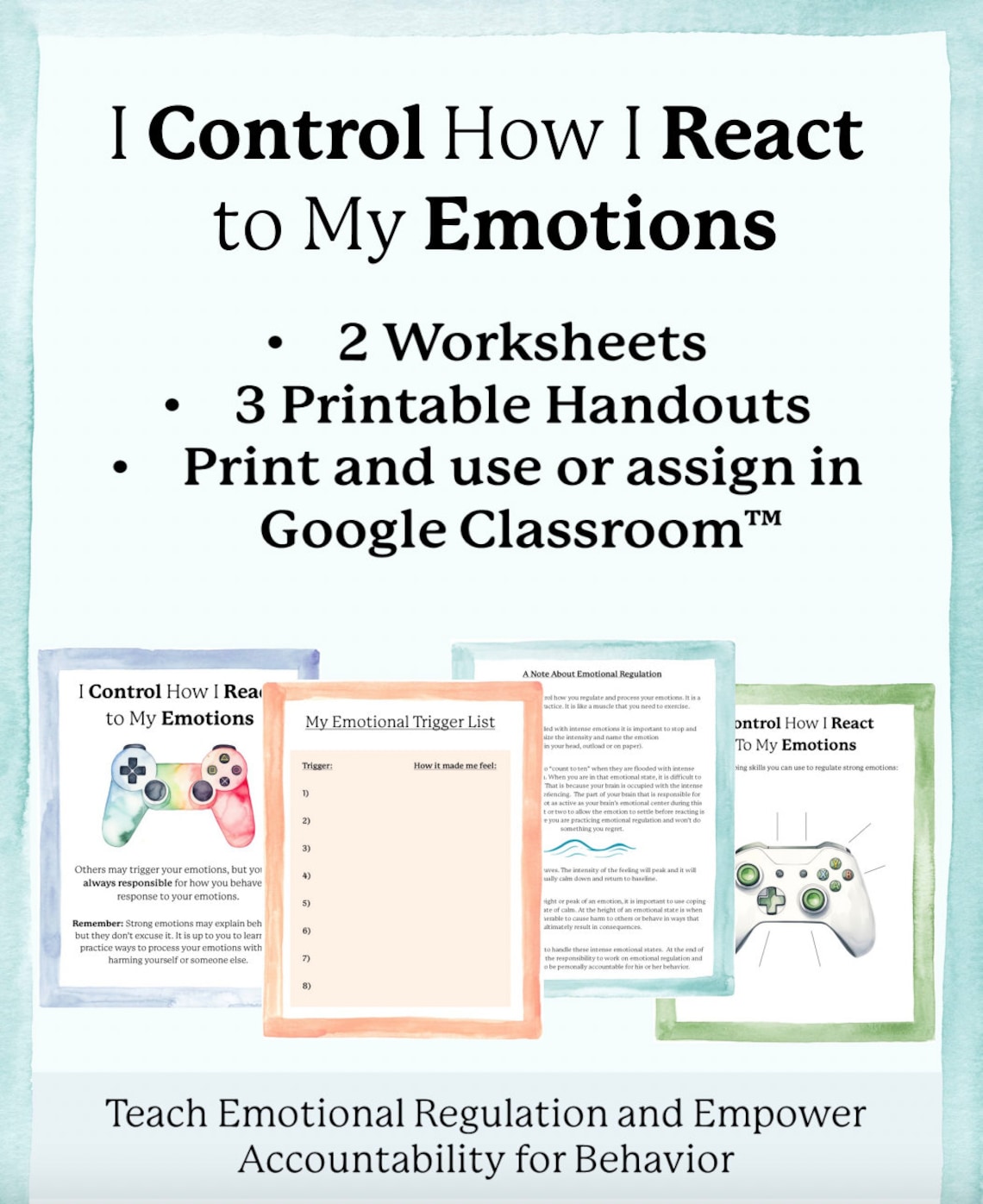 I Control How I React to My Emotions Worksheets Behavior Reflection SEL ...