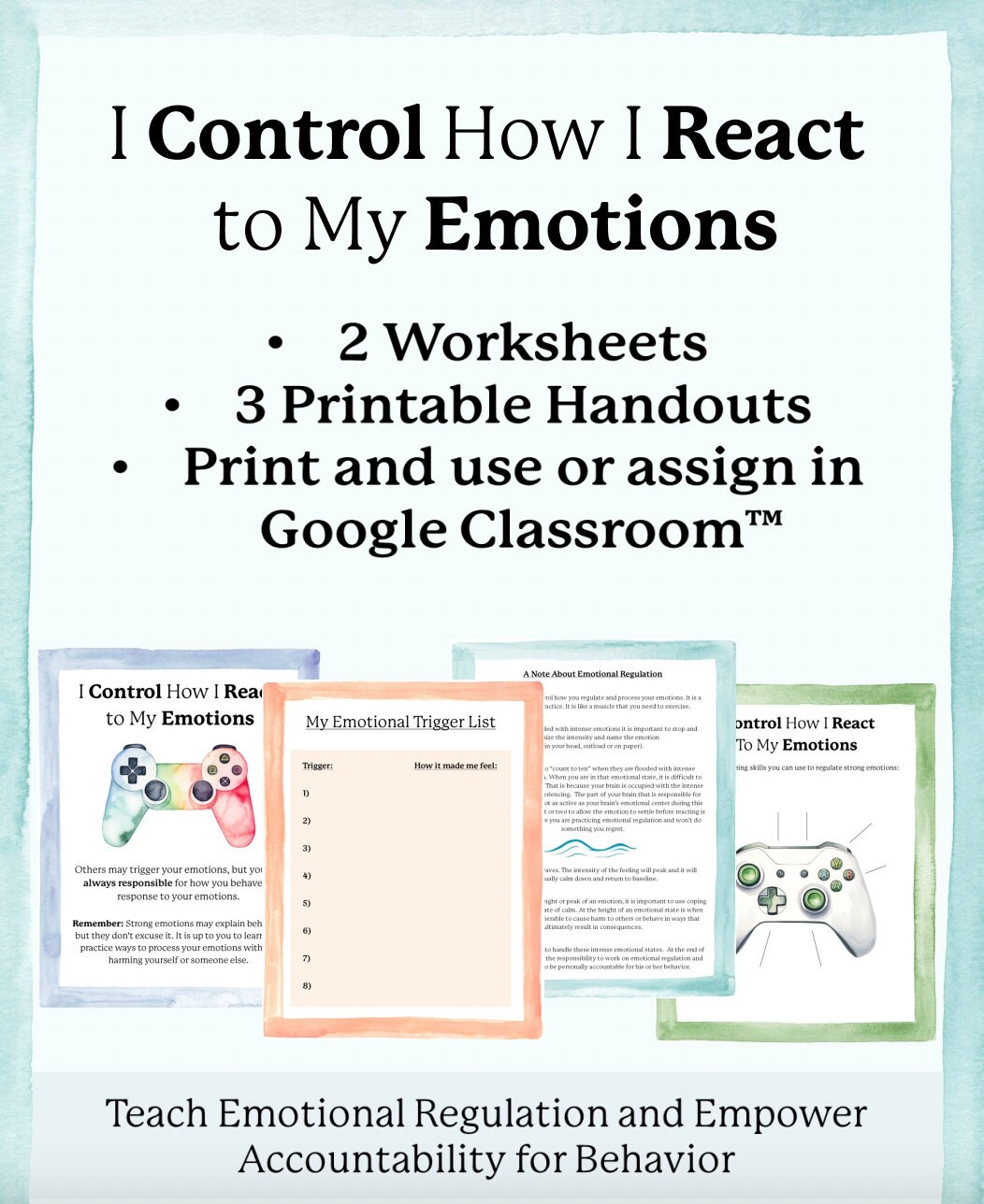 I Control How I React to My Emotions Worksheets Behavior Reflection SEL ...