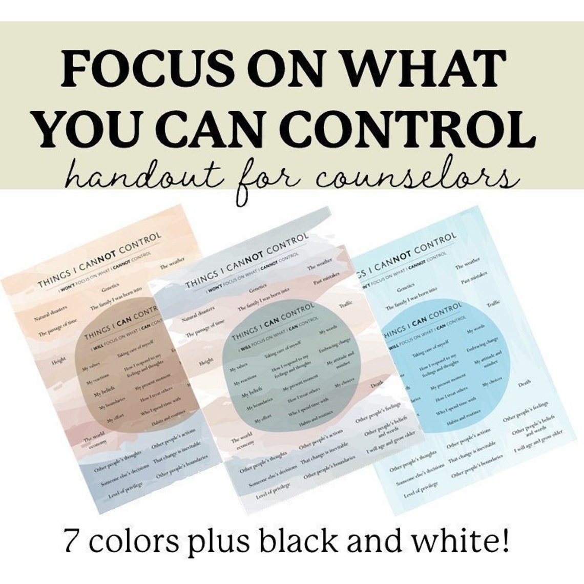Things I Cannot Control Vs Things I Can Control for Counselors, Social ...