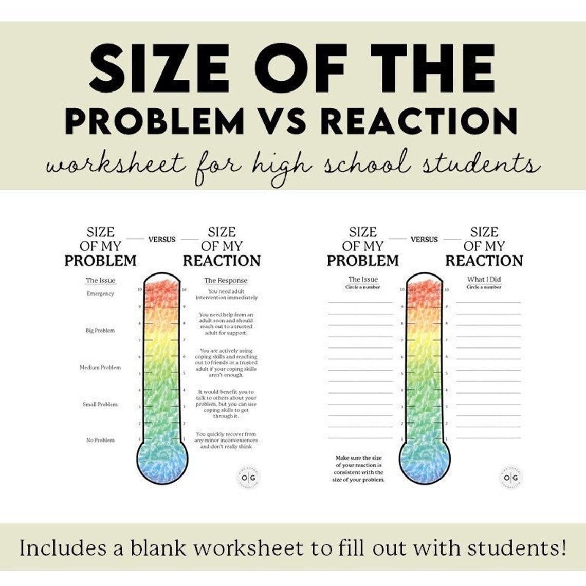 Size of My Problem Vs Reaction for High School! PDF Perfect for School ...