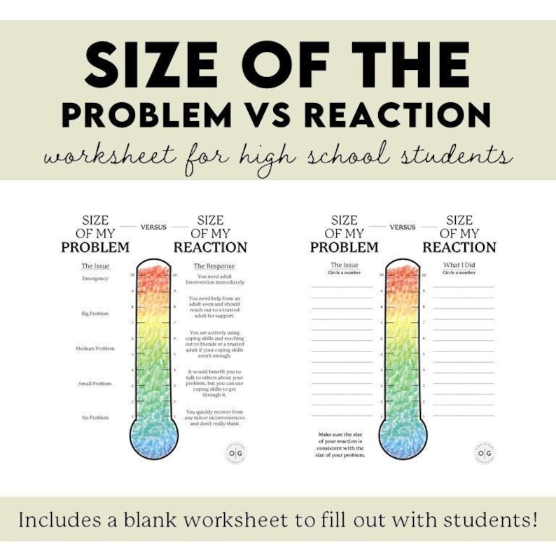 Size of My Problem Vs Reaction for High School! PDF Perfect for School ...