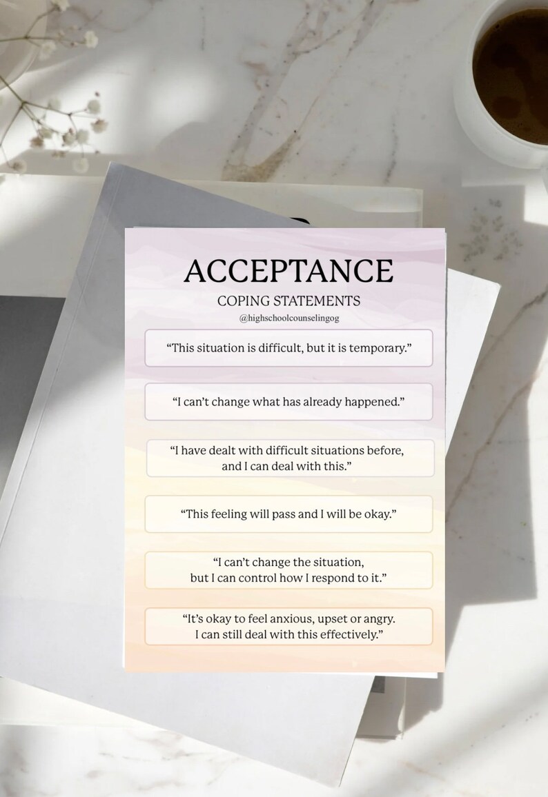 Acceptance Coping Statements Handout High School for School Counselors ...