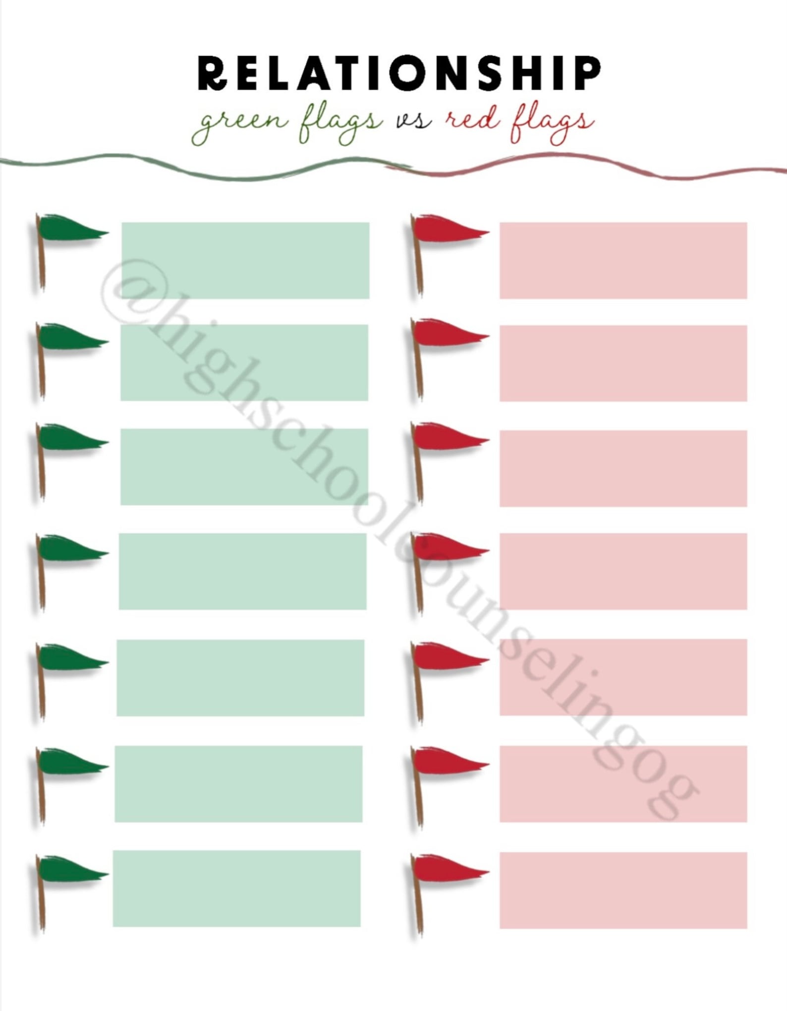 Healthy Relationships Green & Red Flags With a Blank Worksheet for ...