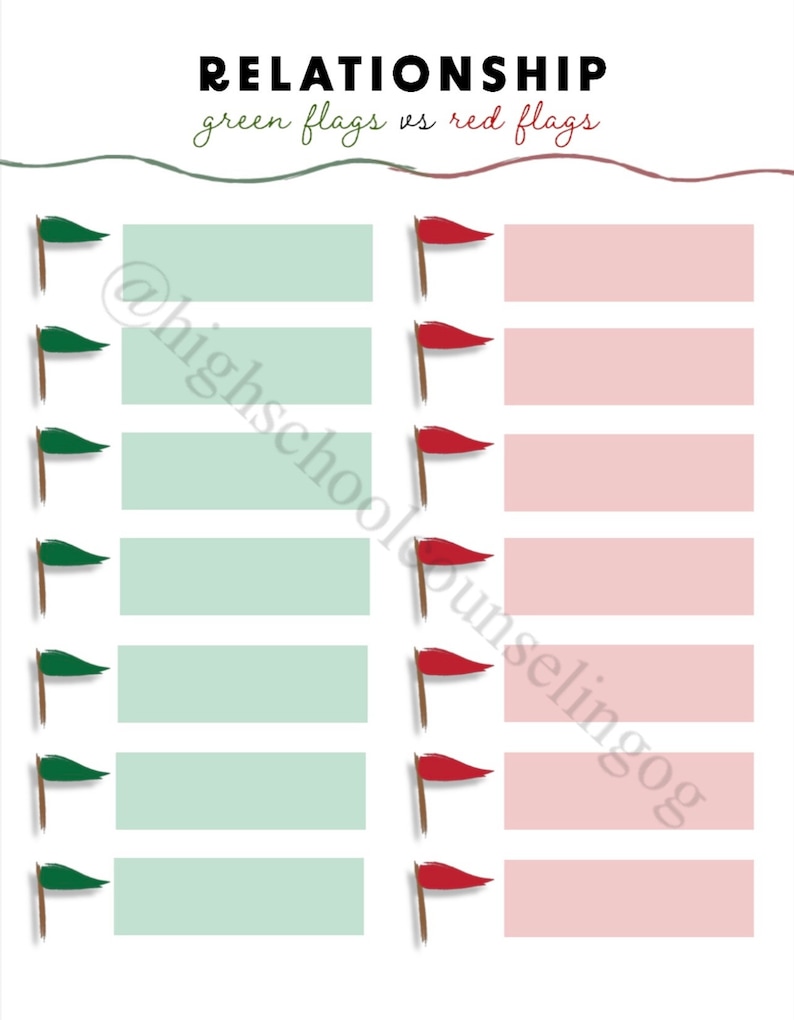 Healthy Relationships Green & Red Flags With a Blank Worksheet for ...