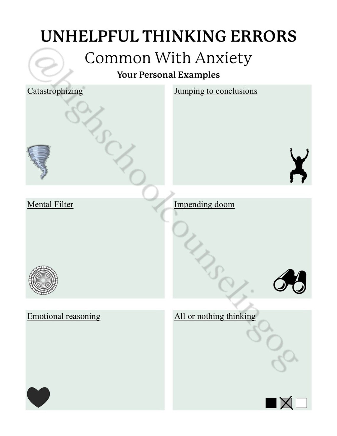 Unhelpful Thinking Errors Common With Anxiety Activity for High School ...
