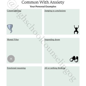 Unhelpful Thinking Errors Common With Anxiety Activity for High School ...