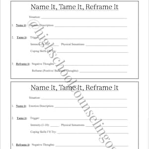 Name It, Tame It, Reframe It Sel/therapy Worksheets for Teenagers and ...