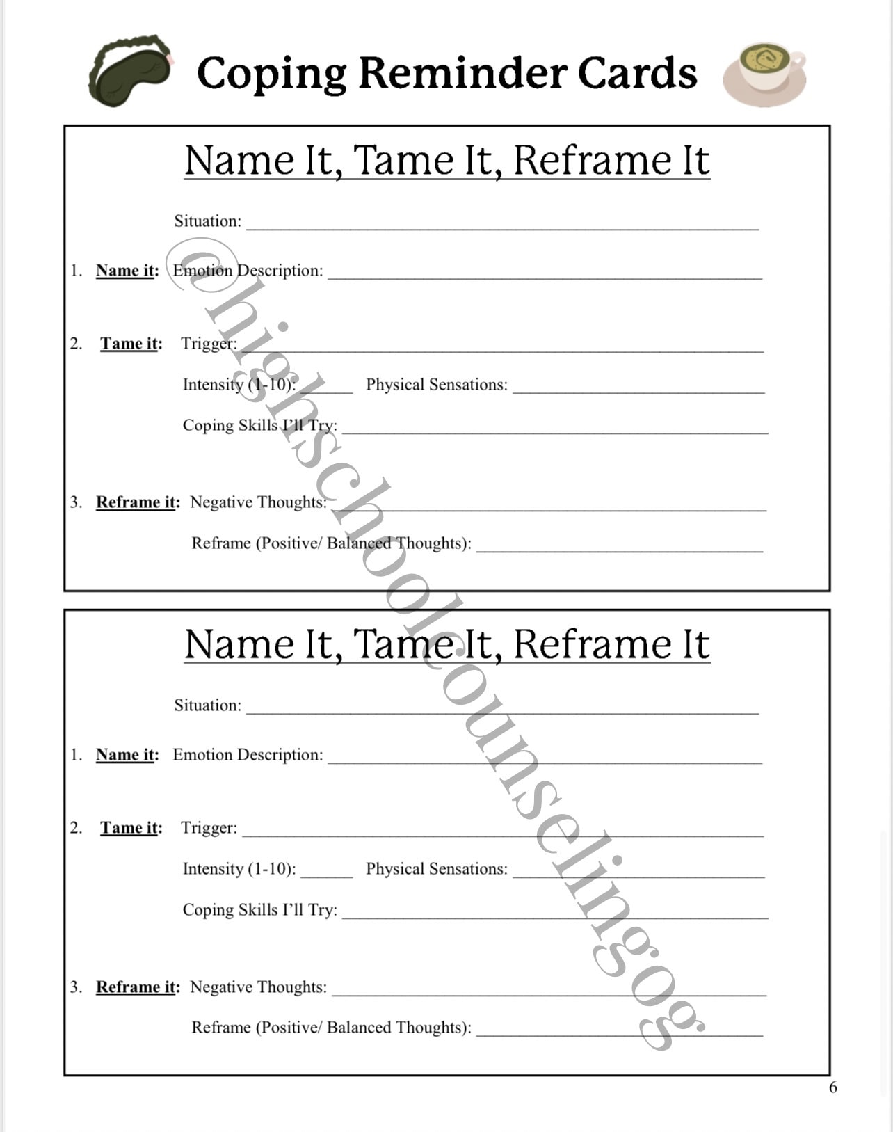 Name It, Tame It, Reframe It Sel/therapy Worksheets for Teenagers and ...