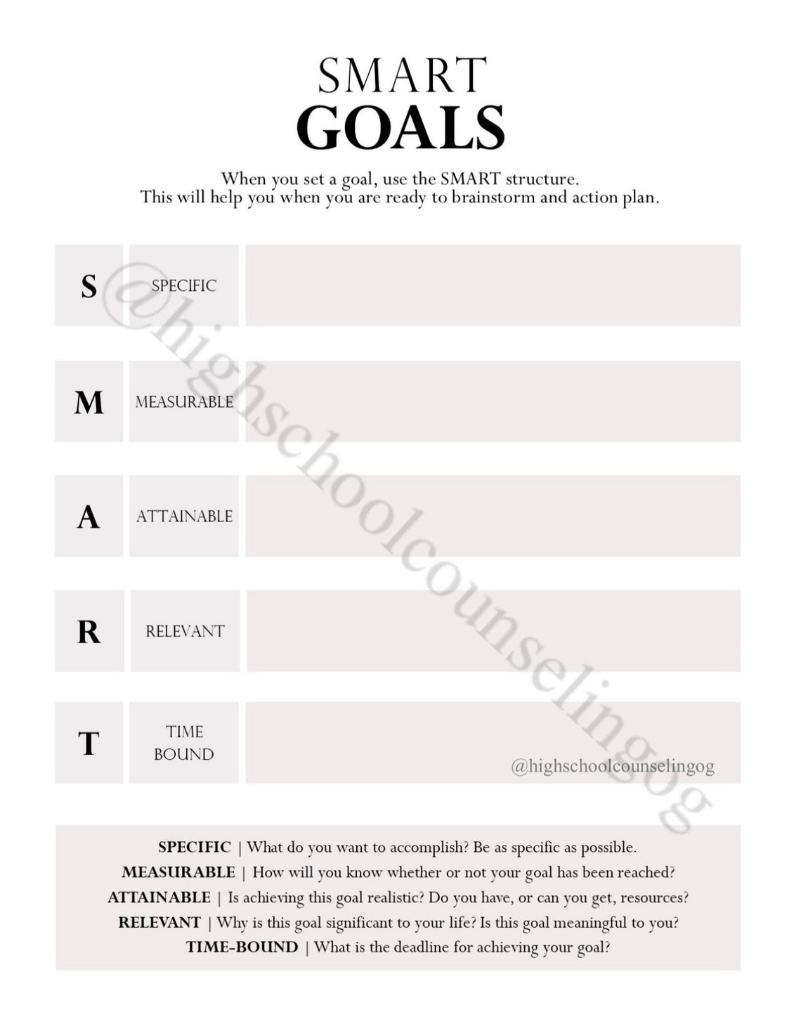 Goal Setting Worksheets for Students, Adults, Anyone! Important Perfect ...