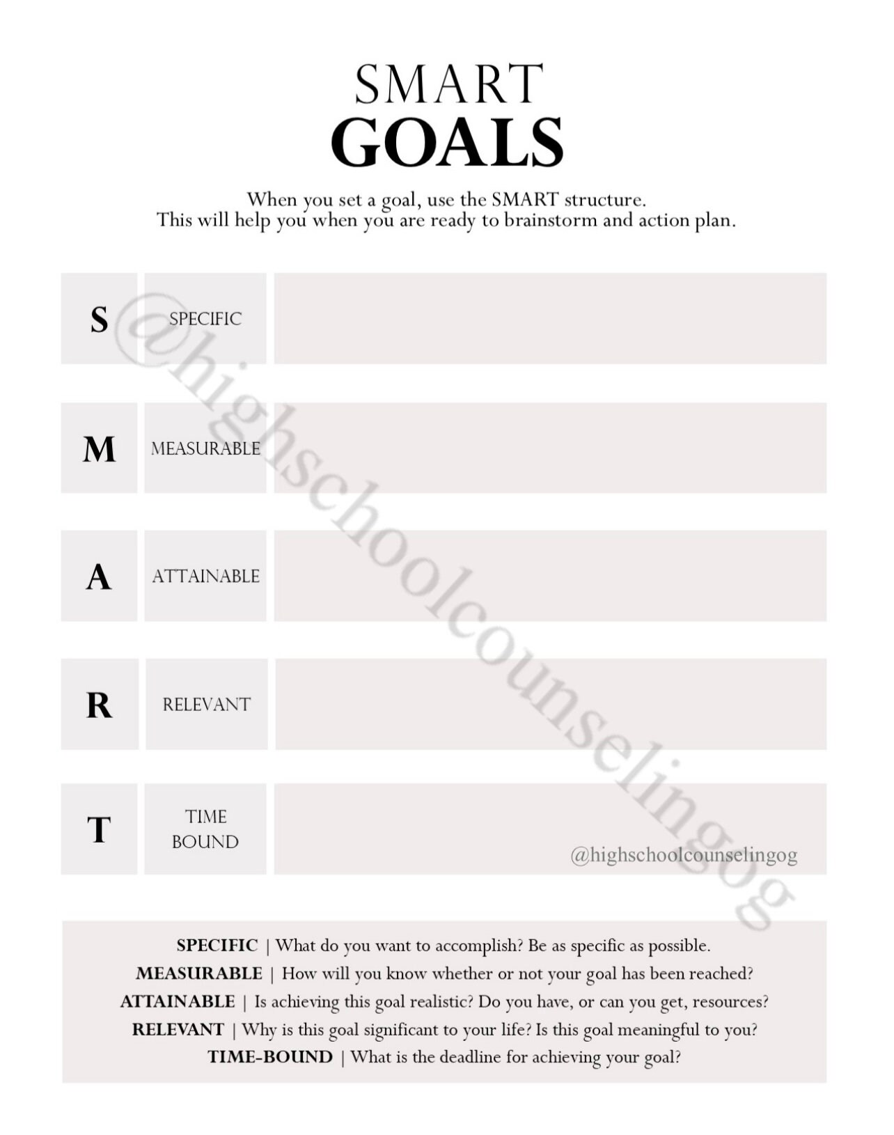 Goal Setting Worksheets for Students, Adults, Anyone! Important Perfect ...