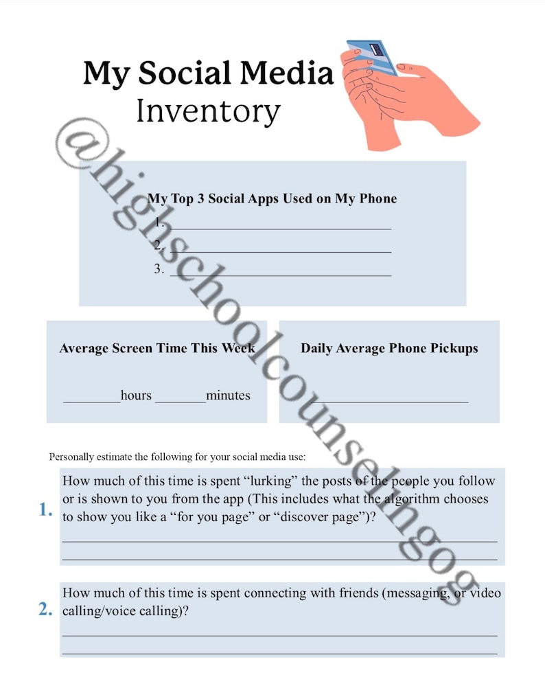 Social Media Inventory & Boundaries Activity for High School Students ...