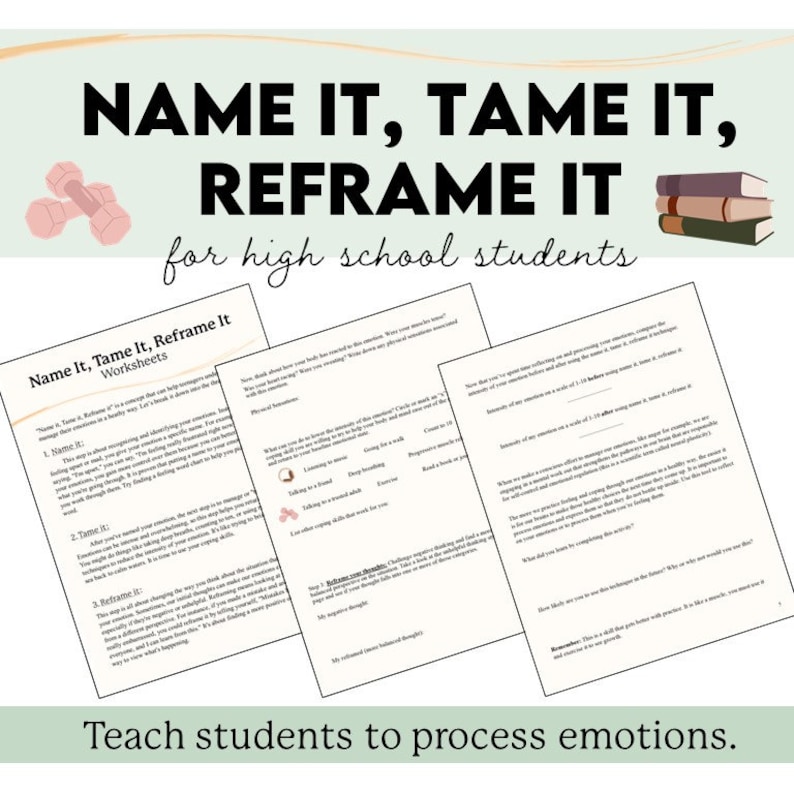 Name It, Tame It, Reframe It Sel/therapy Worksheets for Teenagers and ...