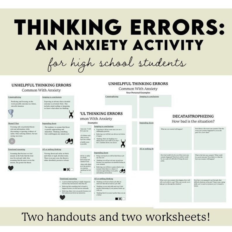 Unhelpful Thinking Errors Common With Anxiety Activity for High School ...