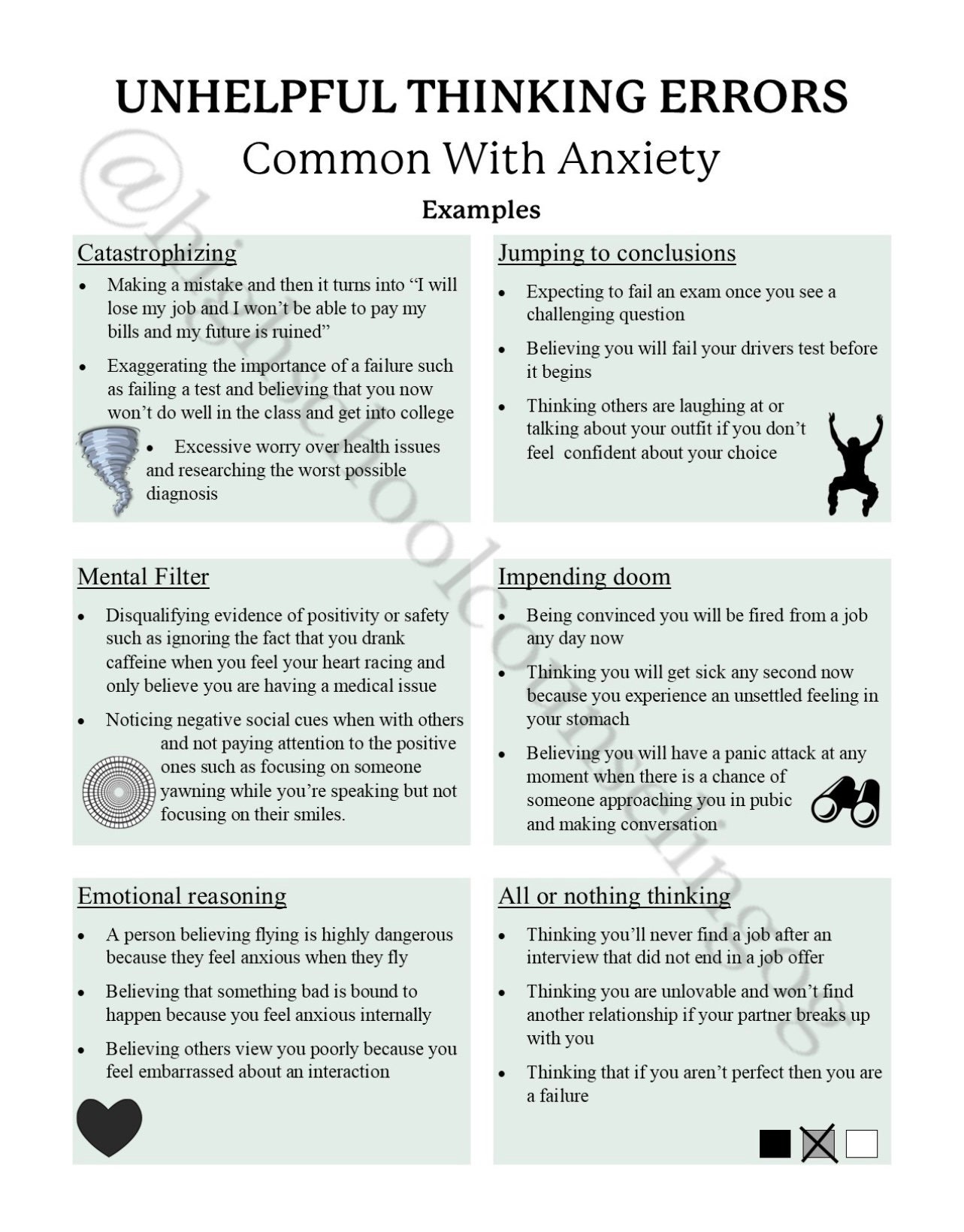 Unhelpful Thinking Errors Common With Anxiety Activity for High School ...
