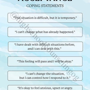 Acceptance Coping Statements Handout High School for School Counselors ...