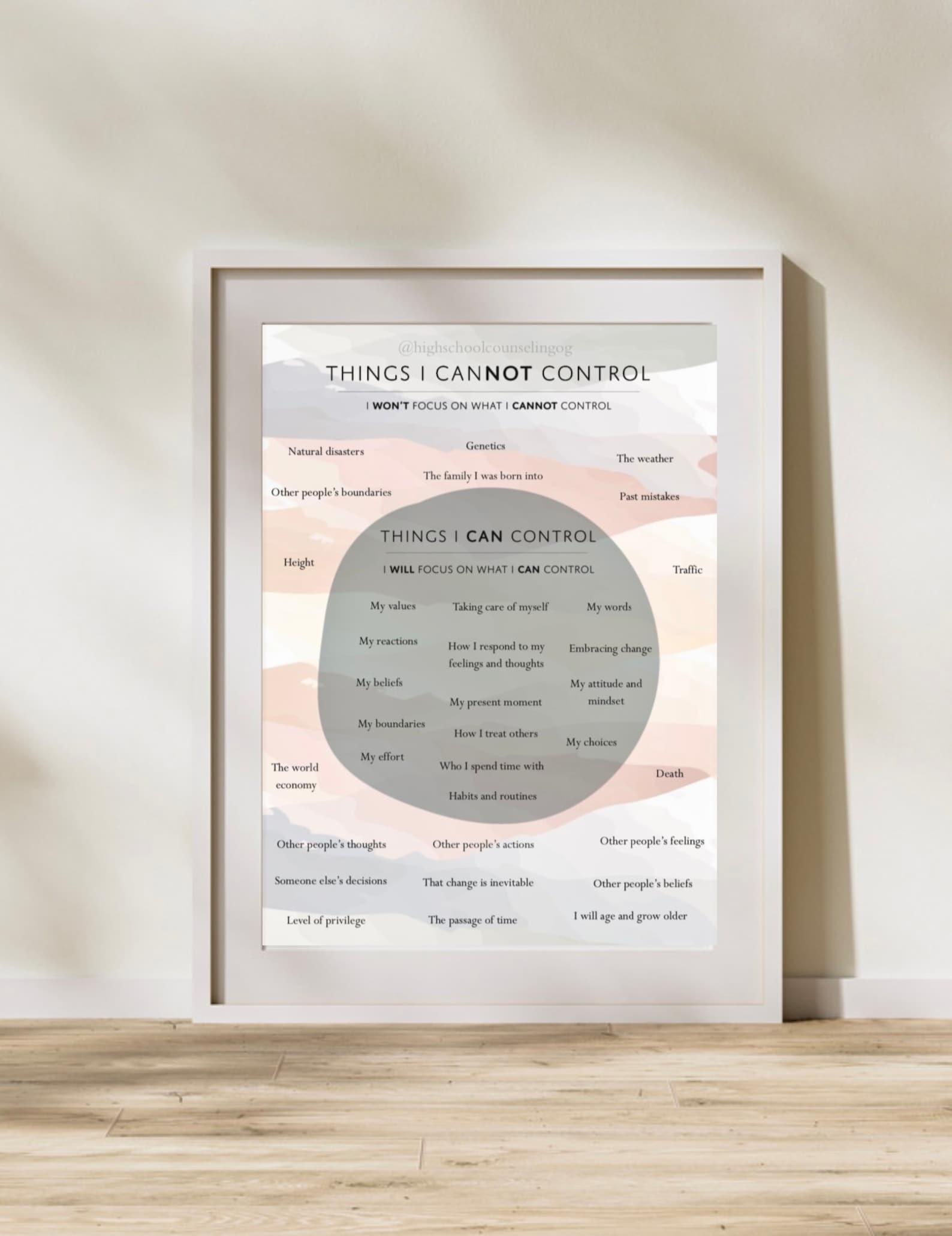 Things I Cannot Control Vs Things I Can Control for Counselors, Social ...