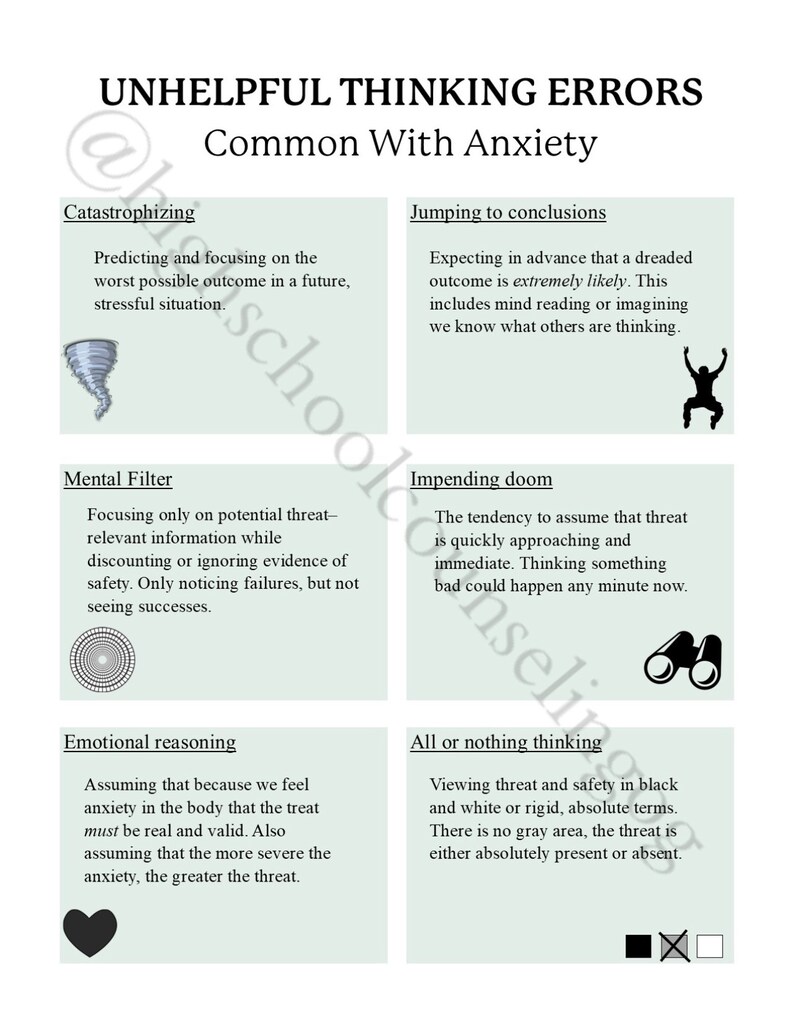 Unhelpful Thinking Errors Common With Anxiety Activity for High School ...