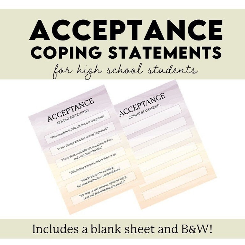 Acceptance Coping Statements Handout High School for School Counselors ...