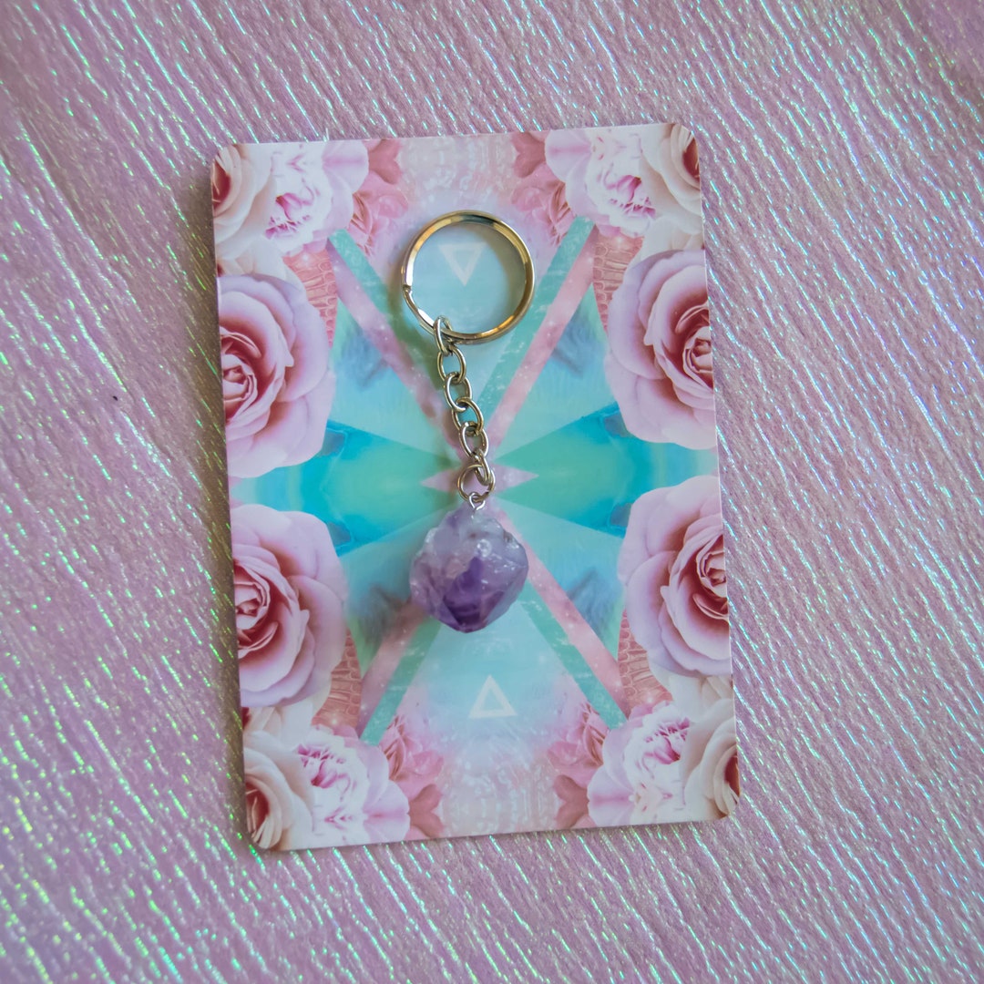 Raw Amethyst Keychain, Amethyst Raw Stone Silver Keychain, Amethyst ...