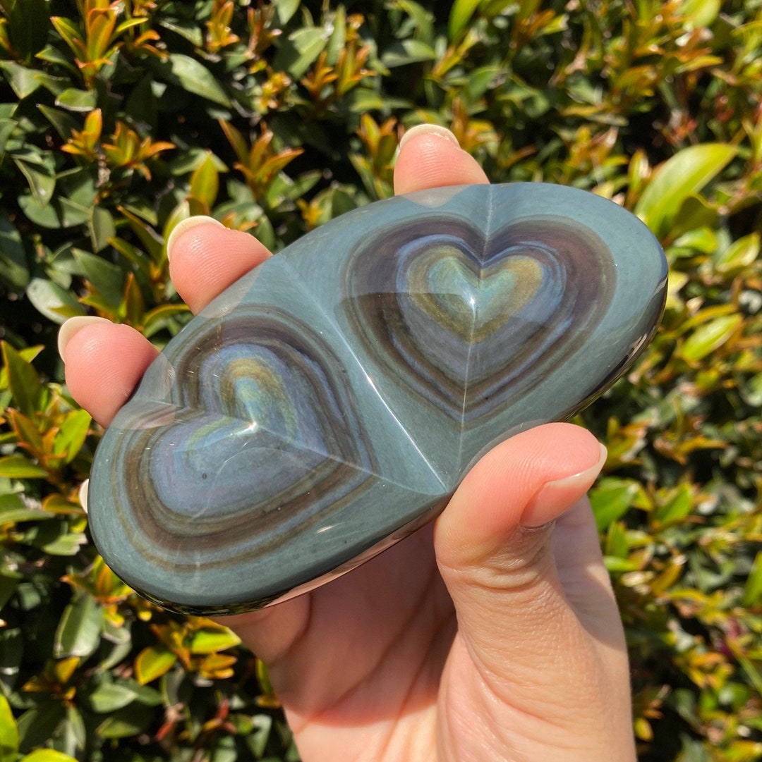 Rainbow Obsidian Double Heart Carved Crystal, Rainbow Obsidian Heart ...