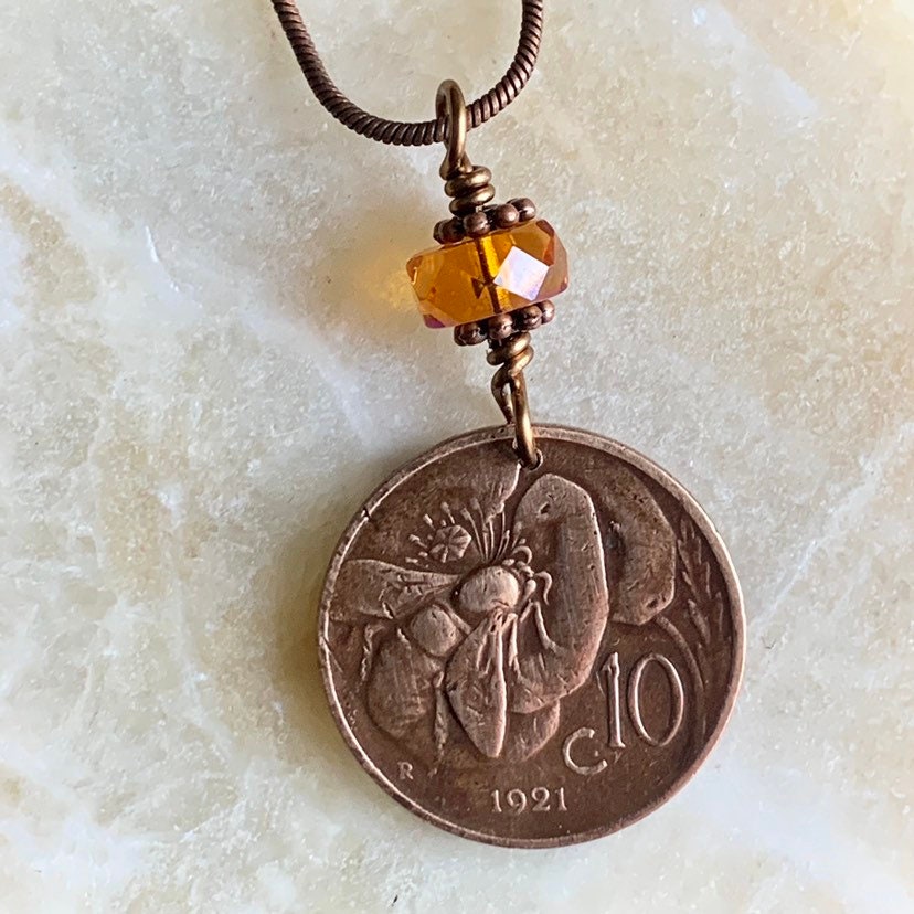 Vintage Italian Bee Coin Necklace Italy Bee Themed Gift Bee | Etsy