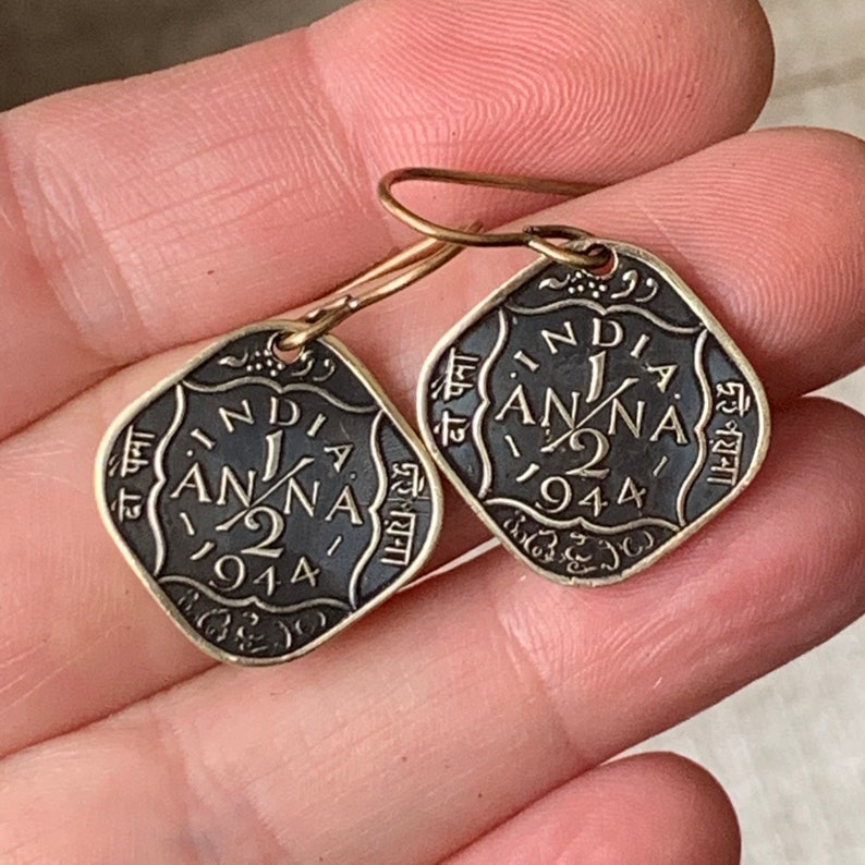 India Half Anna Coin Earrings, Vintage Copper Jewelry, Travel Souvenir ...