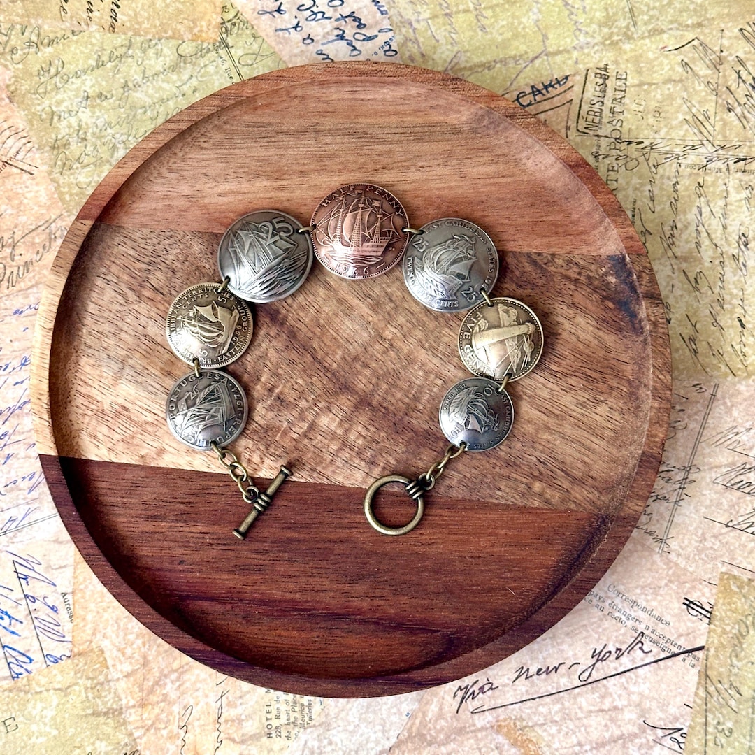 Nautical Coin Bracelet, Ships & Lighthouses, Two-toned Jewelry - Etsy