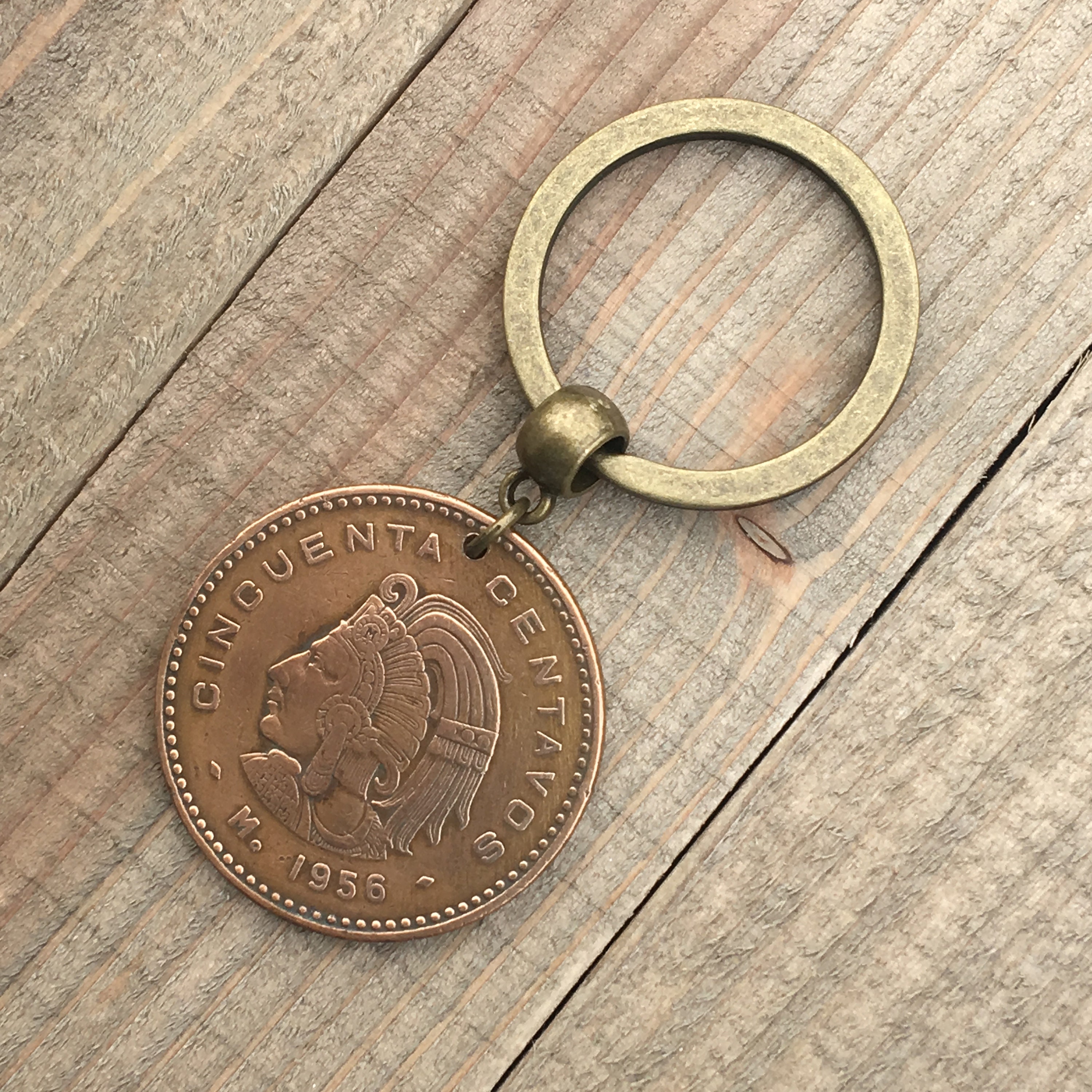 Mexican Coin Keychain Vintage 50 Centavos Coin Mayan | Etsy