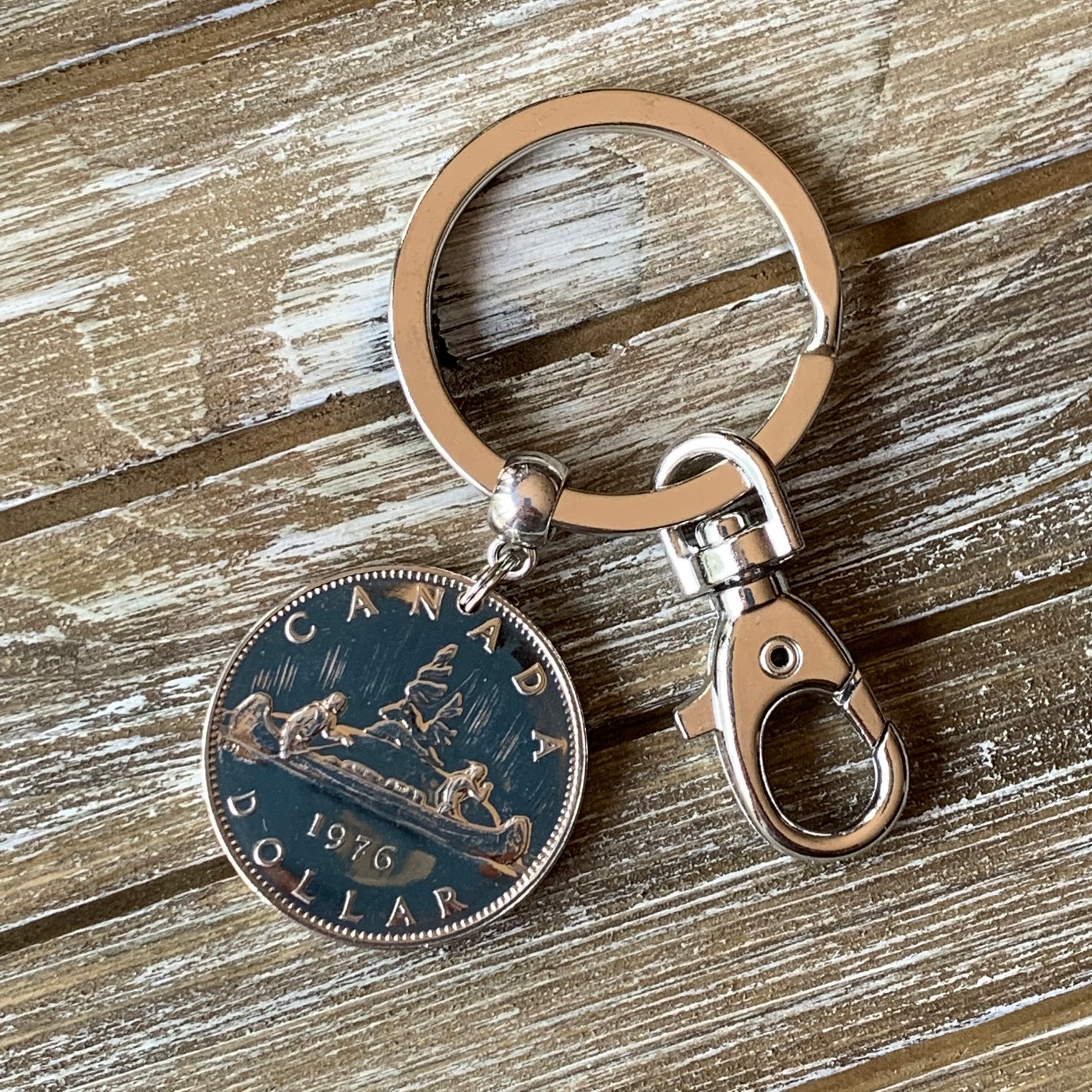Canadian Dollar Coin Keychain Native American Canoe - Etsy