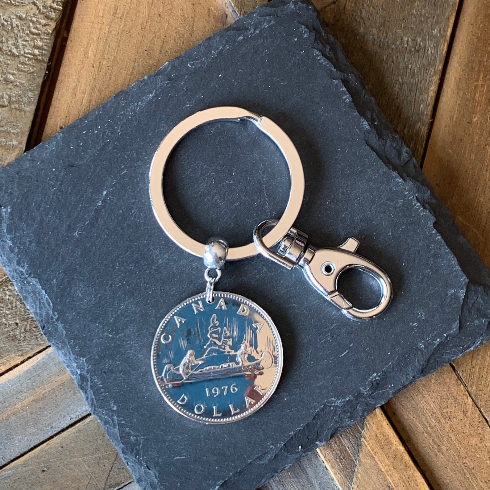 Canadian Dollar Coin Keychain Native American Canoe - Etsy