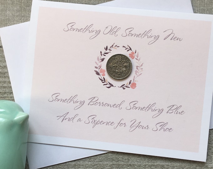 Sixpence Wedding Tradition Card With Coin, Lucky Silver Sixpence Bride Gift, Something Old, New ...