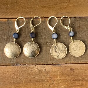 French Coin Earrings Shell Bead, Coin Jewelry, Souvenir Gift From ...