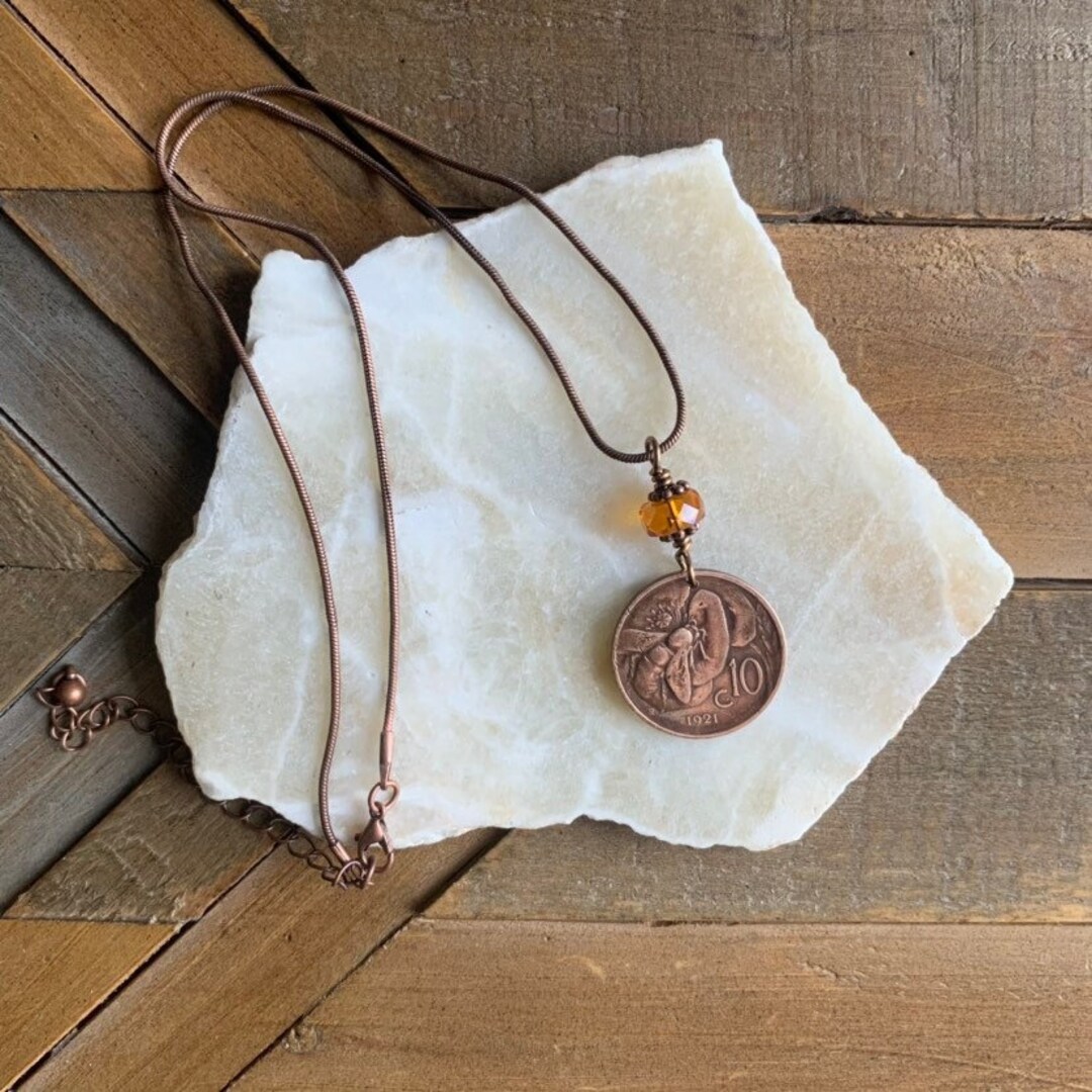 Vintage Italian Bee Coin Necklace, Italy, Bee Themed Gift, Bee Pendant ...