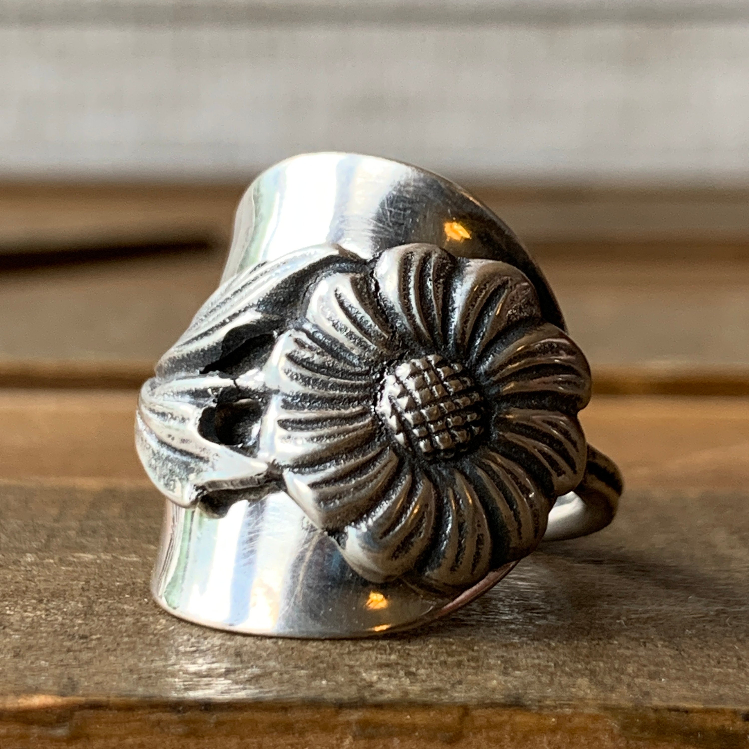 Sterling Silver Sunflower Spoon Ring, Hand Forged Vintage Jewelry - Etsy