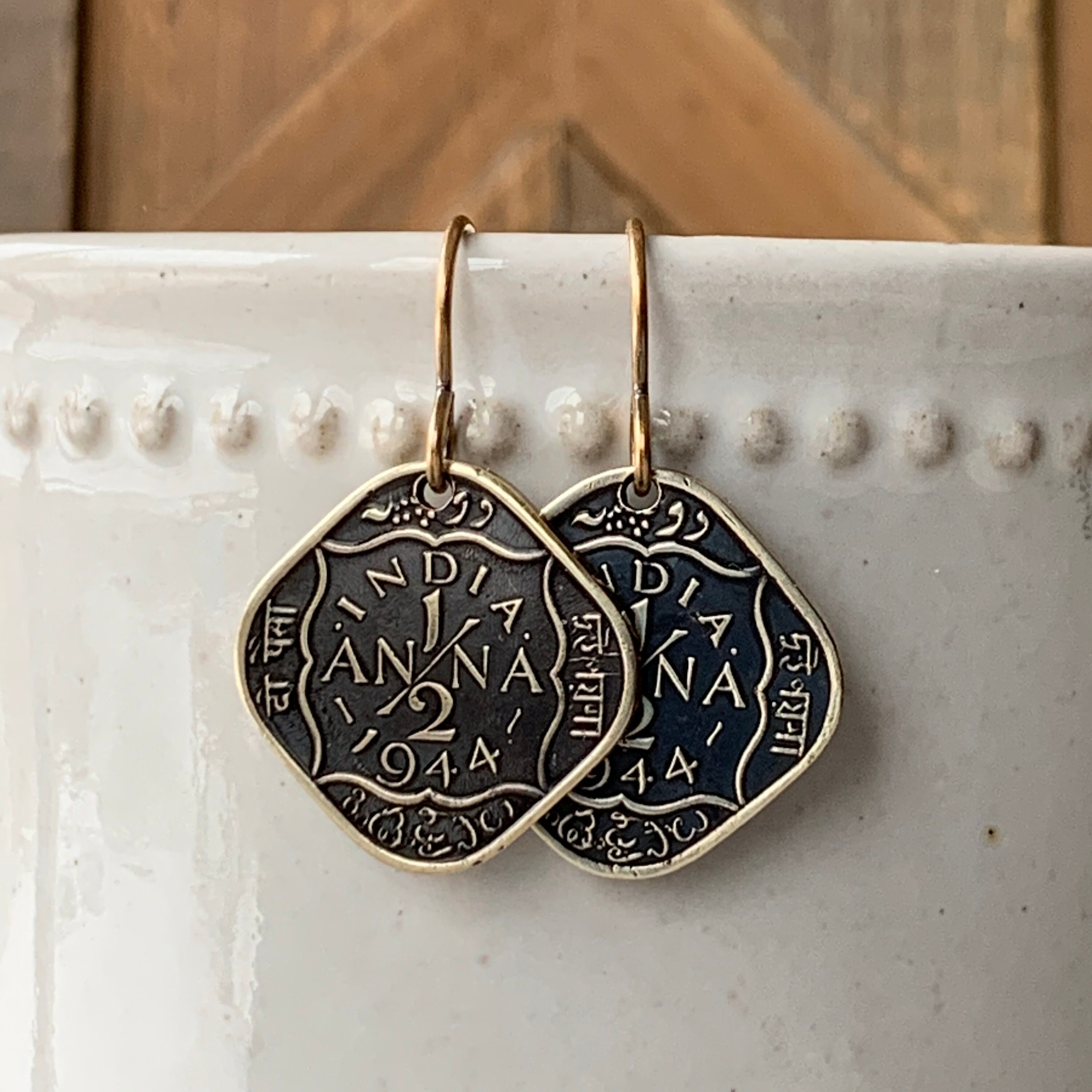 India Half Anna Coin Earrings, Vintage Copper Jewelry, Travel Souvenir ...