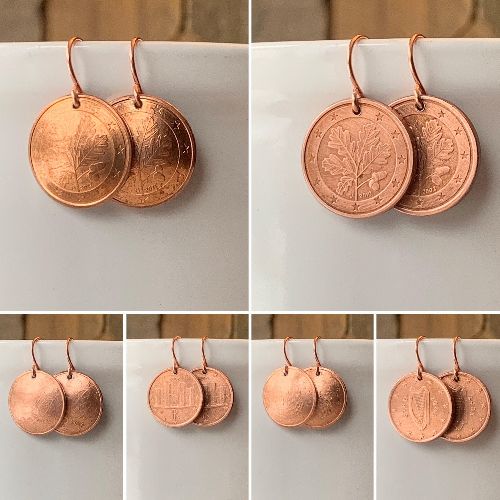 Euro Coin Earrings, Minimalist Jewelry, Disc Earrings, Spain, France ...