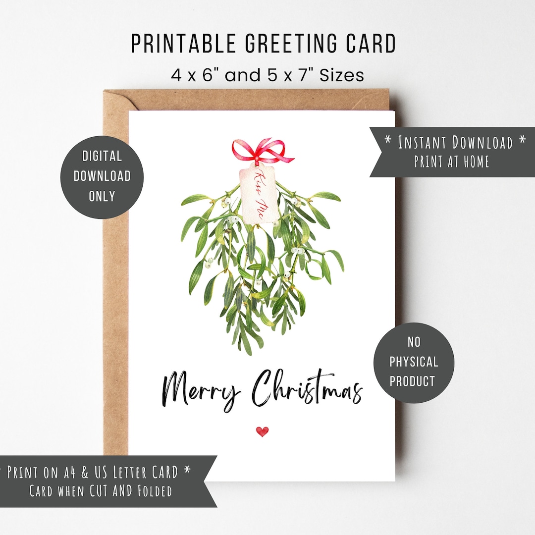 Printable Christmas Card Mistletoe Christmas Greeting Card - Etsy