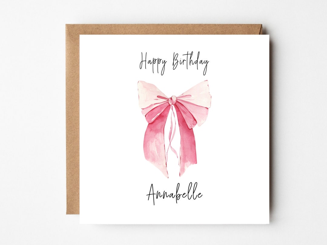 Personalised Happy Birthday Card Large Pink Bow Illustration - Etsy