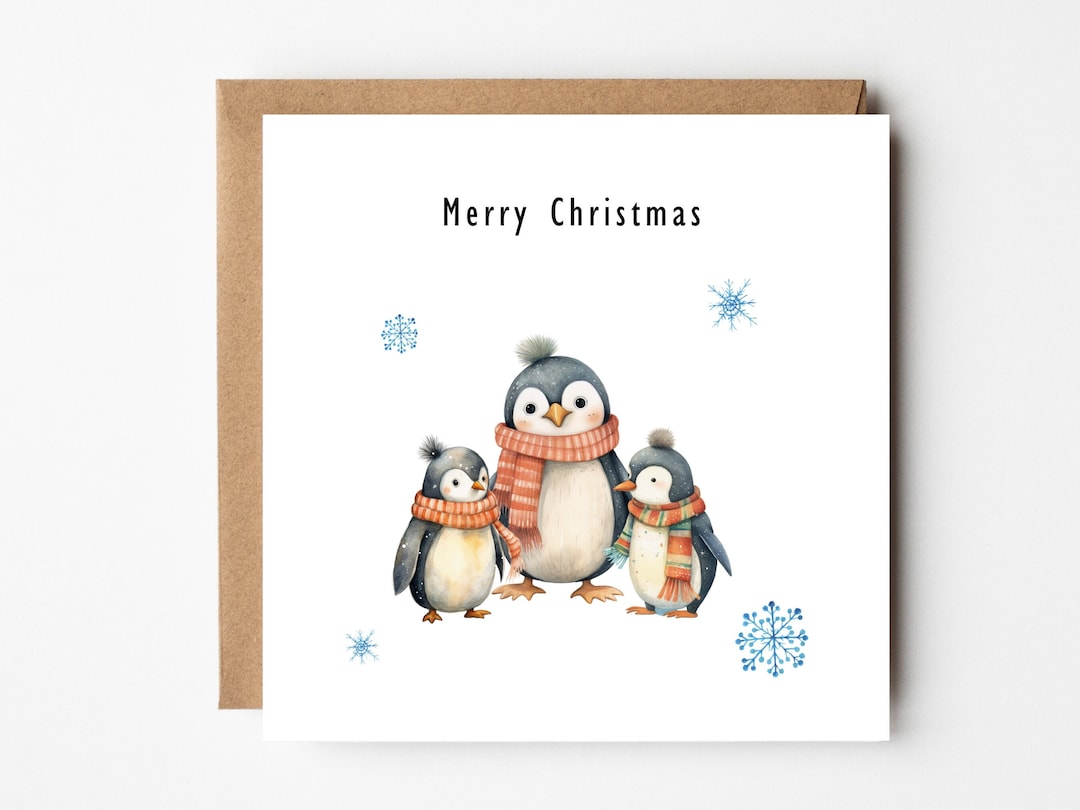 Penguin Christmas Card, Greeting Card With a Watercolour Illustration ...
