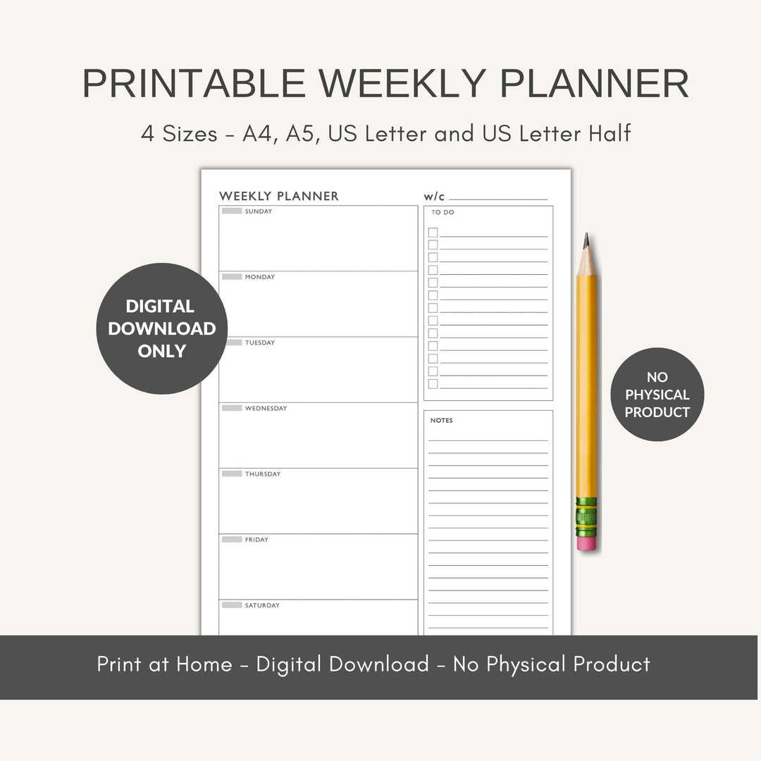 Simple Weekly Planner Printable to Do List Minimal Weekly - Etsy