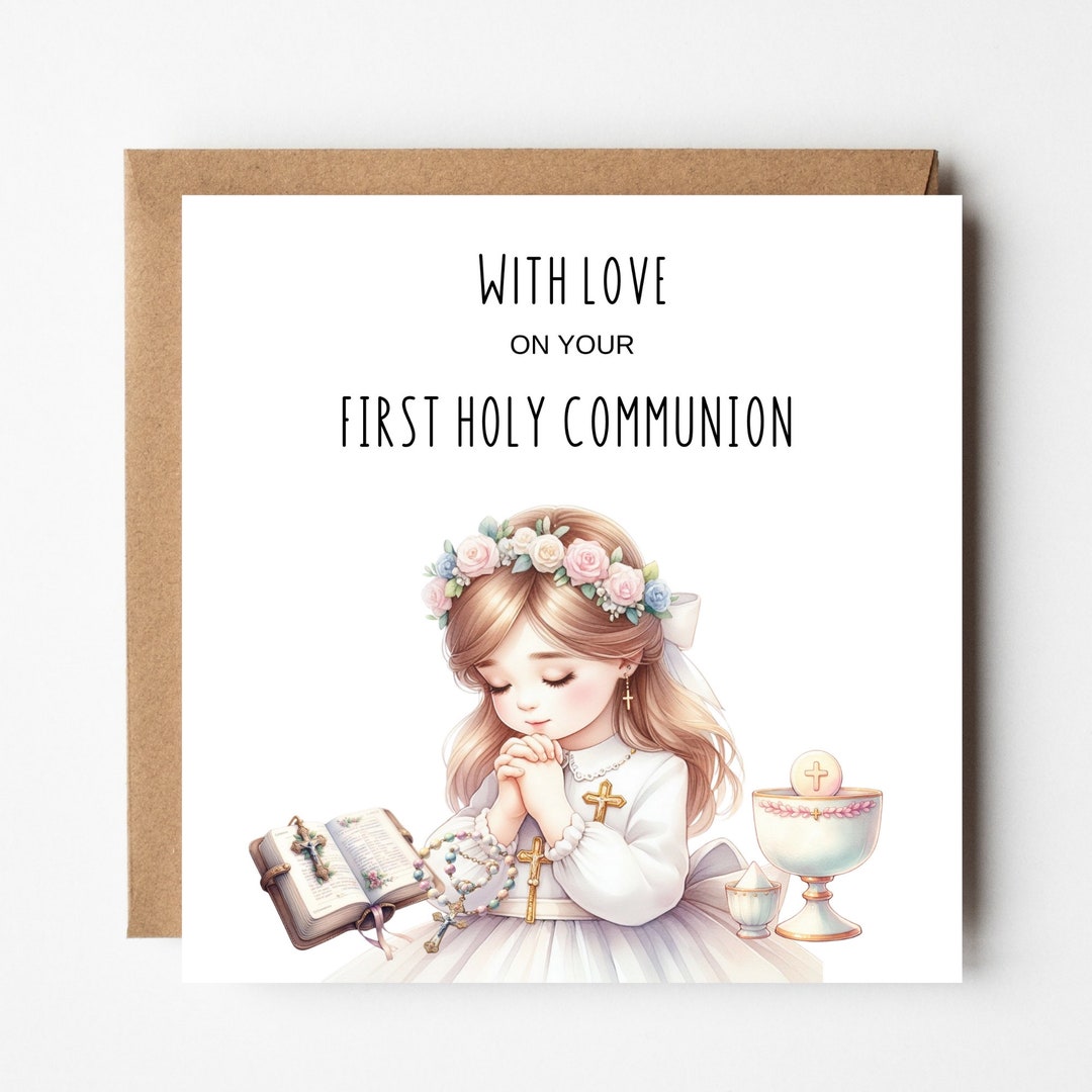 Communion Card for Girl, First Holy Communion Greeting Card, Gift for ...