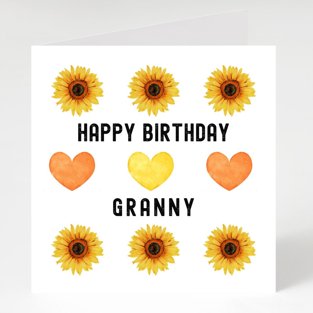 Granny Birthday Card, Happy Birthday Granny, Watercolour Sunflower and ...