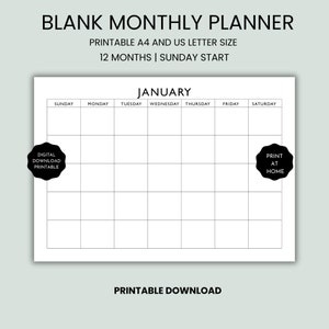 Undated Monthly Planner Printable Monthly Calendar Pages Sunday Monday ...