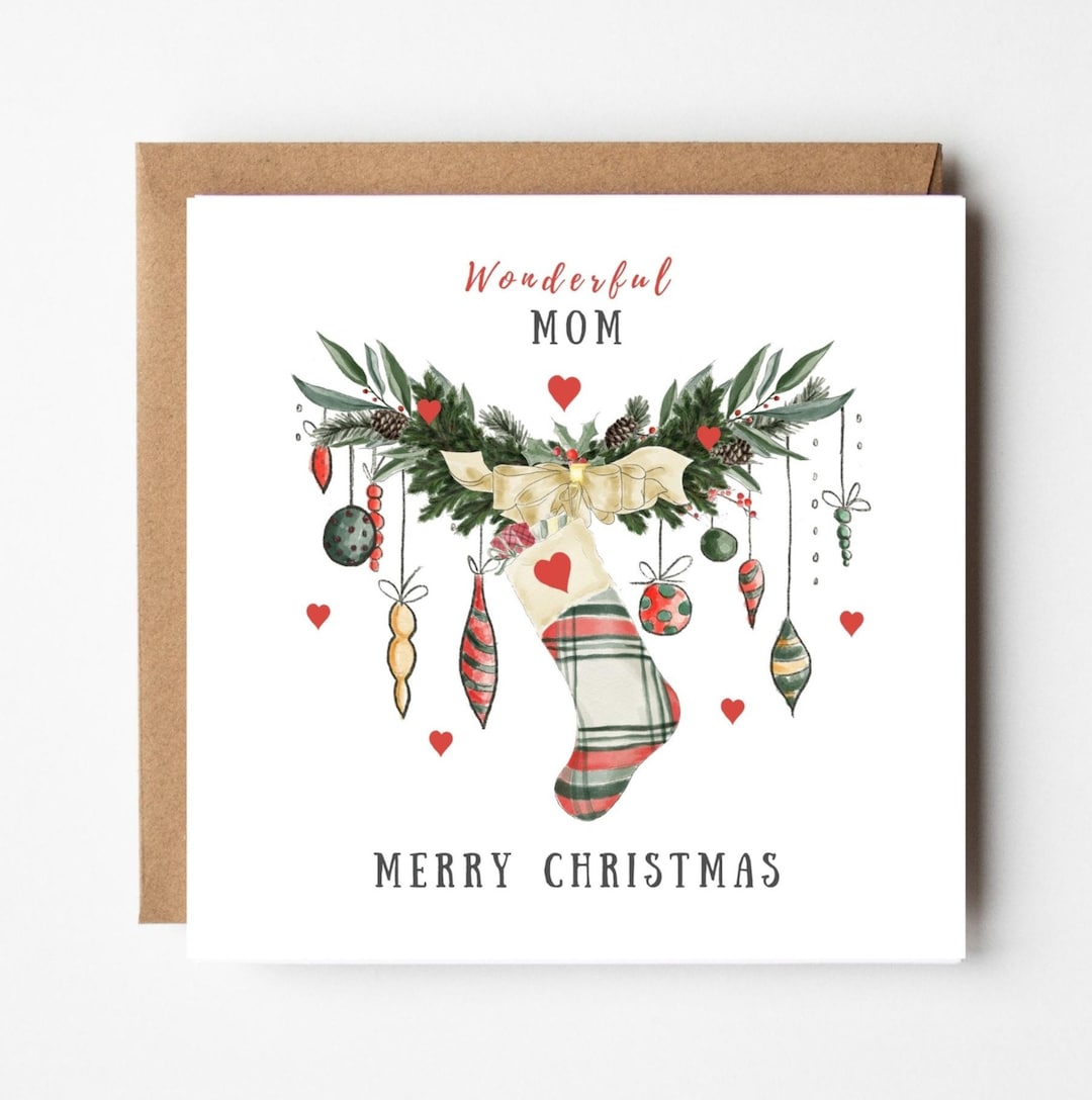 Mom Christmas Card Merry Christmas Card Wonderful Mom Card - Etsy