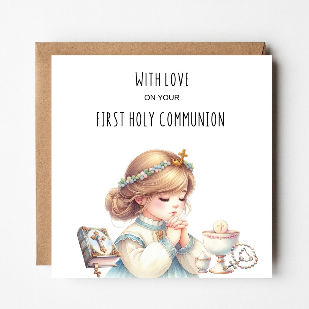 Communion Card for Girl, First Holy Communion Greeting Card, Gift for ...