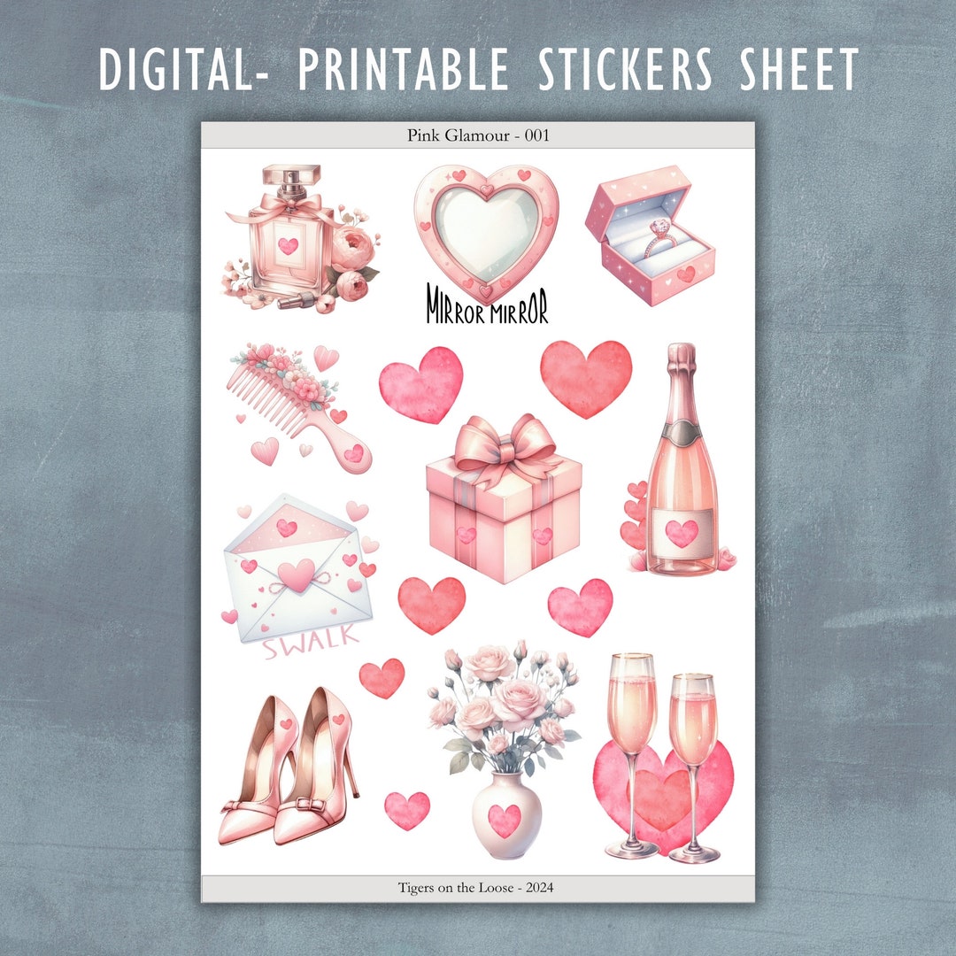 Pink Glamour Stickers Printable Stickers Digital Stickers Clipart ...