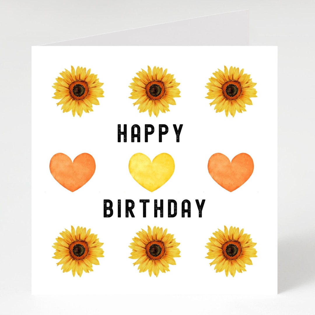 Happy Birthday Card, Happy Birthday Greeting Card Watercolour Sunflower ...