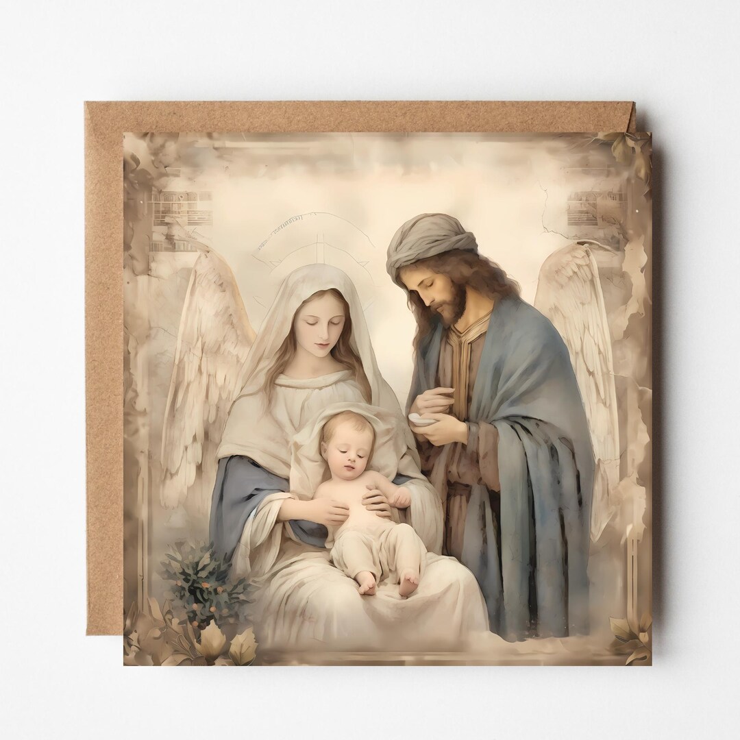 Nativity Christmas Card Traditional Religious Scene Greeting Card Mary ...